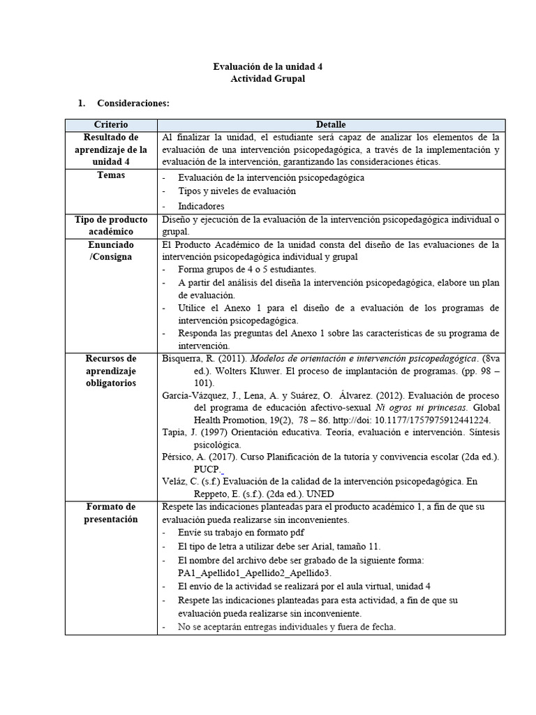 Consigna de La Evaluacion Unidad 4 | PDF | Evaluación | Aprendizaje
