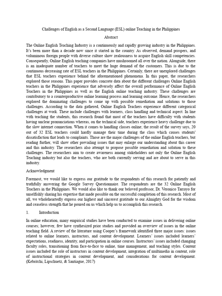 ESL Online Teaching Challenges in the Philippines | PDF | Teachers ...