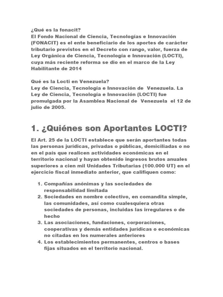 Aporte al FONACIT: Guía LOCTI 2023 | PDF | Venezuela | Economias
