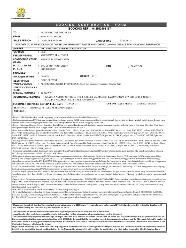 K83D5576 - SS Line Booking Confirmation | PDF