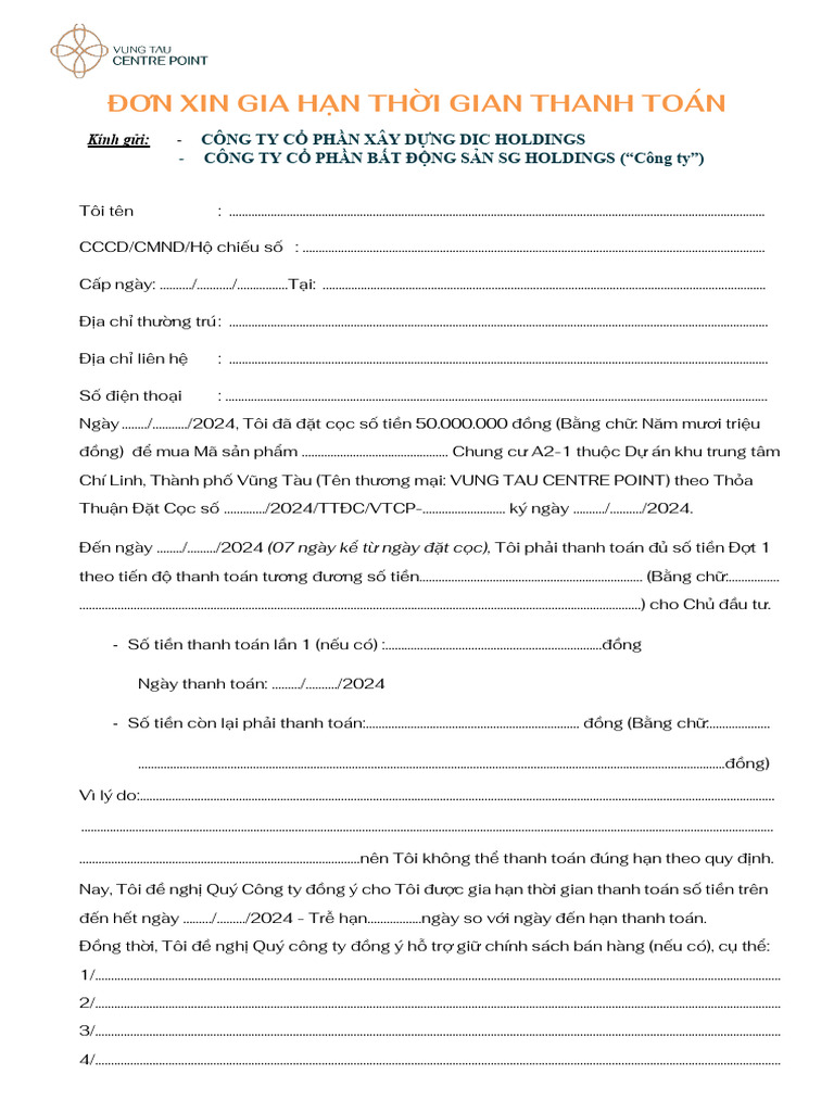 VTCP - Form - Đơn Xin Gia H N TH I Gian Thanh Toán | PDF