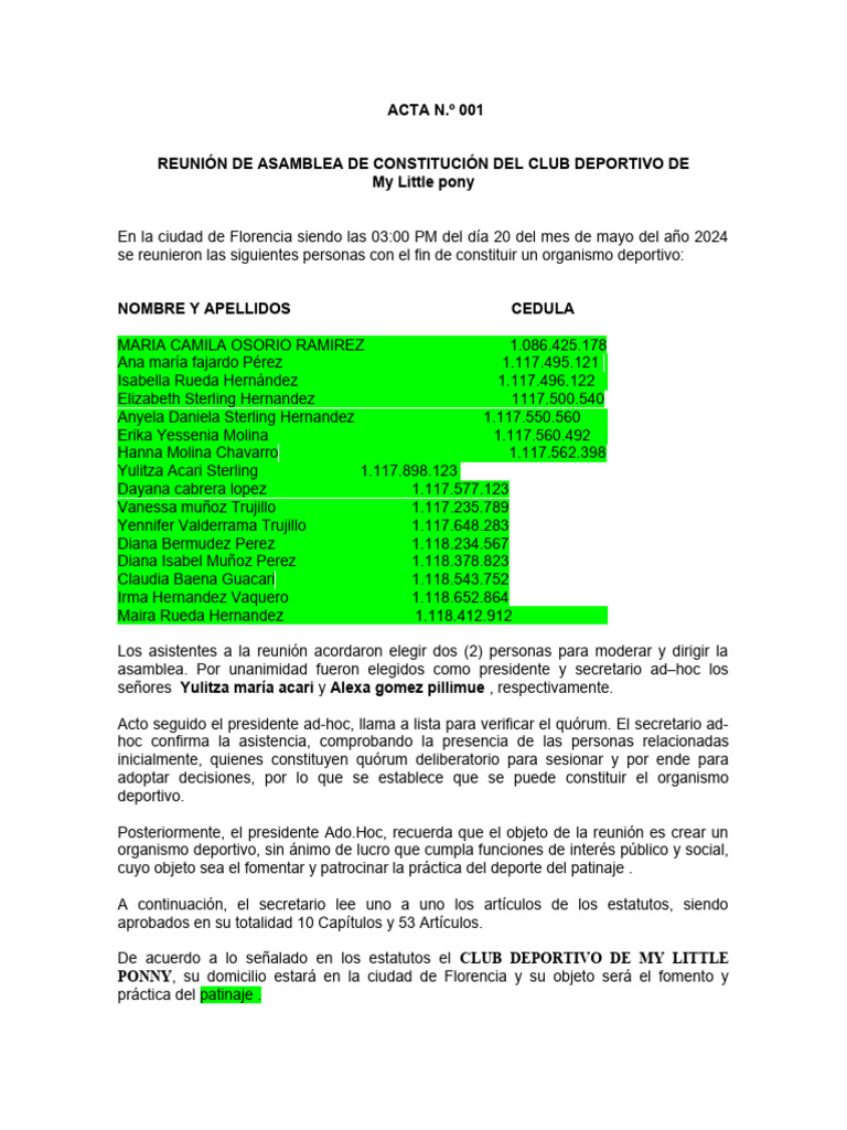 Acta 001 y 002 Conformación Club | PDF | Gobierno
