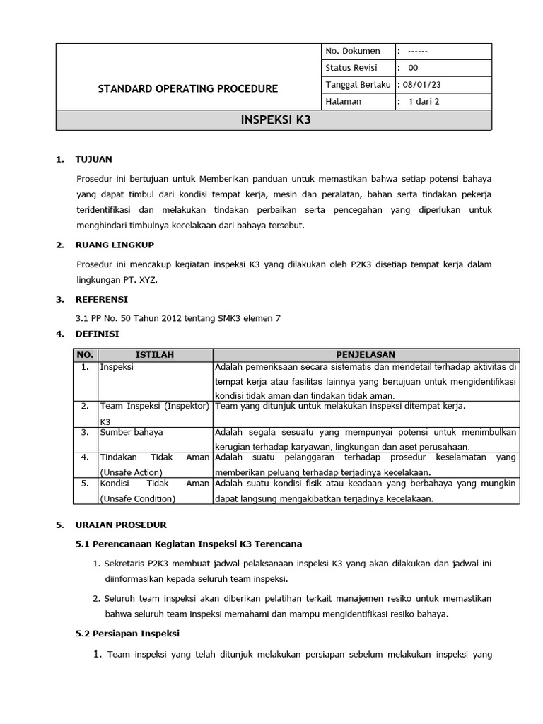 Inspeksi K3: Standard Operating Procedure | PDF