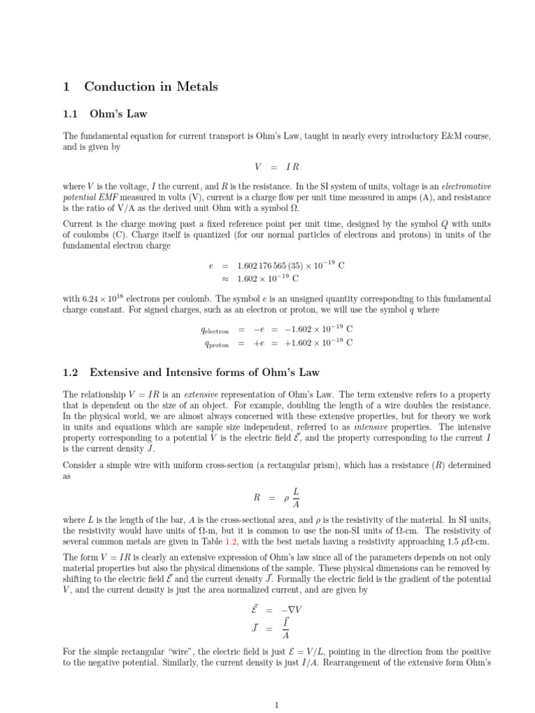 Conduction in Metals | PDF | Tensor | Electrical Resistivity And Conductivity