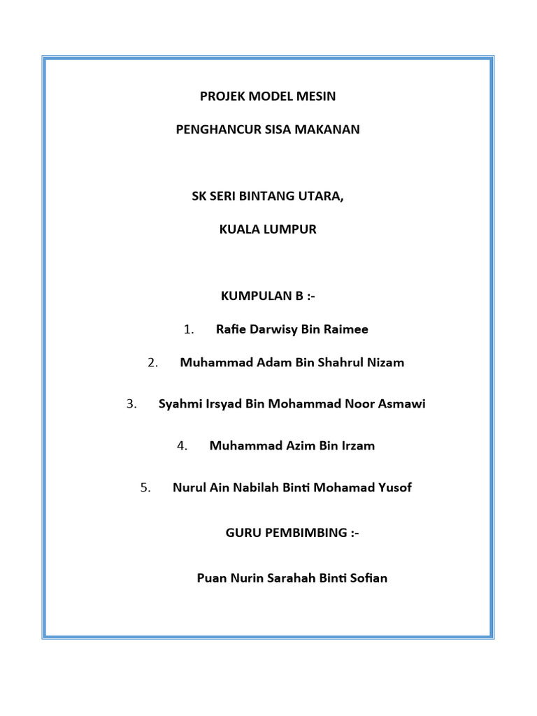 Kumpulan B Laporan Akhir Projek Model Mesin Penghancur Sisa Makanan ...