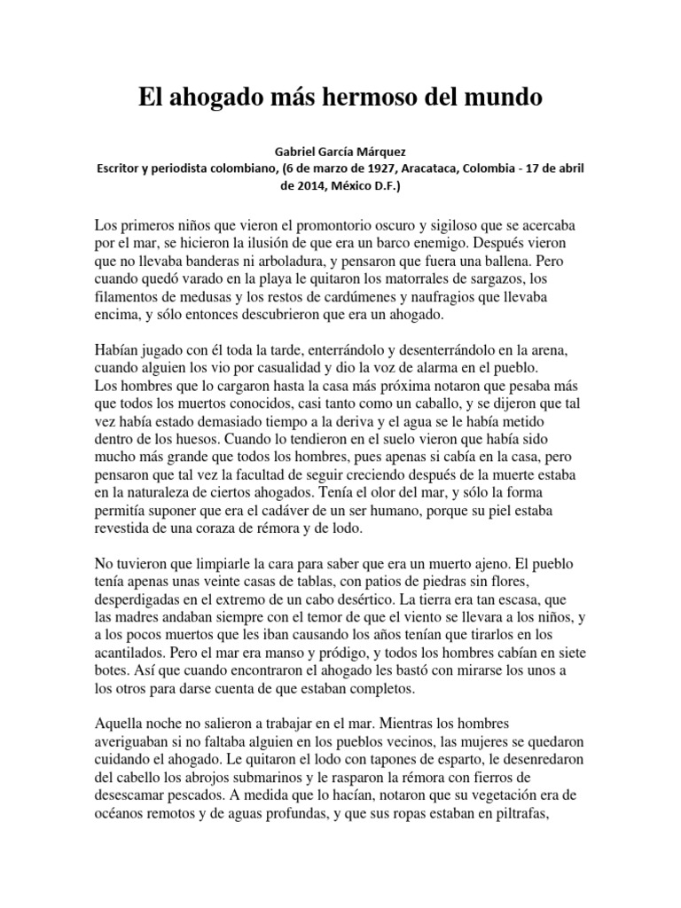LECTURA 1 08.05.2024 El Ahogado Mas Hermoso Del Mundo, Gabriel Garcia ...