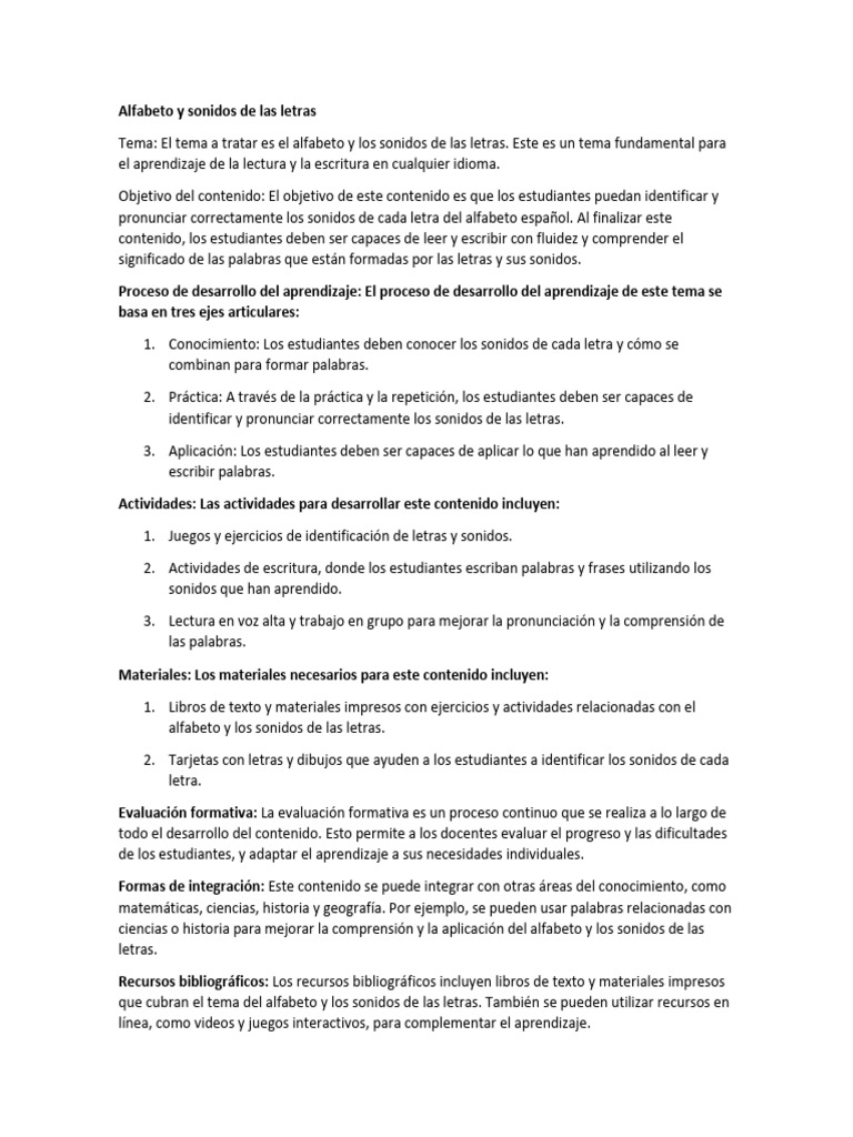 Alfabeto y Sonidos de Las Letras | PDF | Aprendizaje | Evaluación