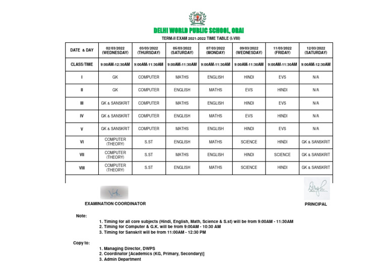 Termii Examination Time Table 2021 | PDF