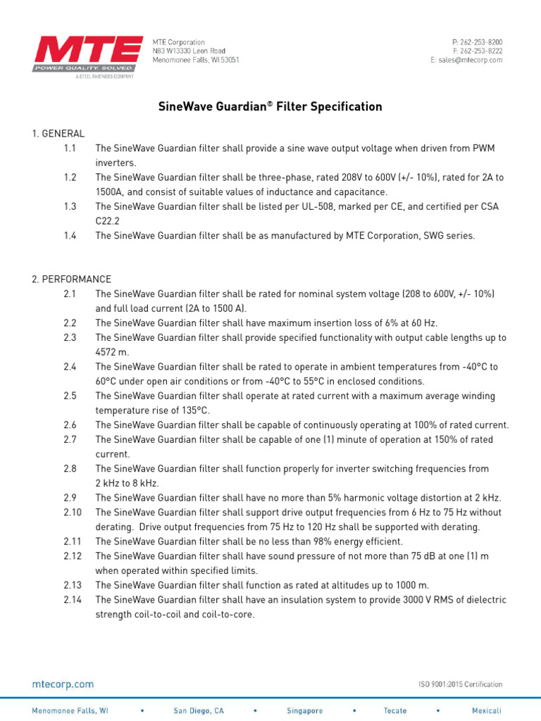 SineWave Guardian Filter Specification Rev. 01 | PDF | Power Inverter ...