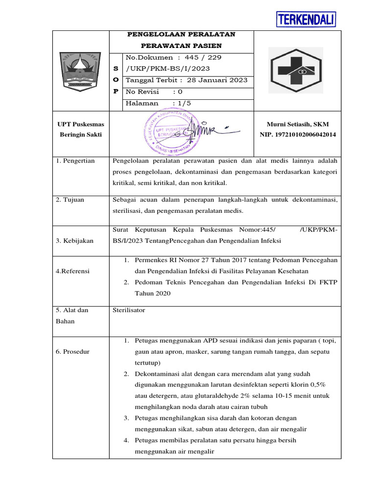 Sop Pengelolaan Peralatan Perawatan Pasien | PDF