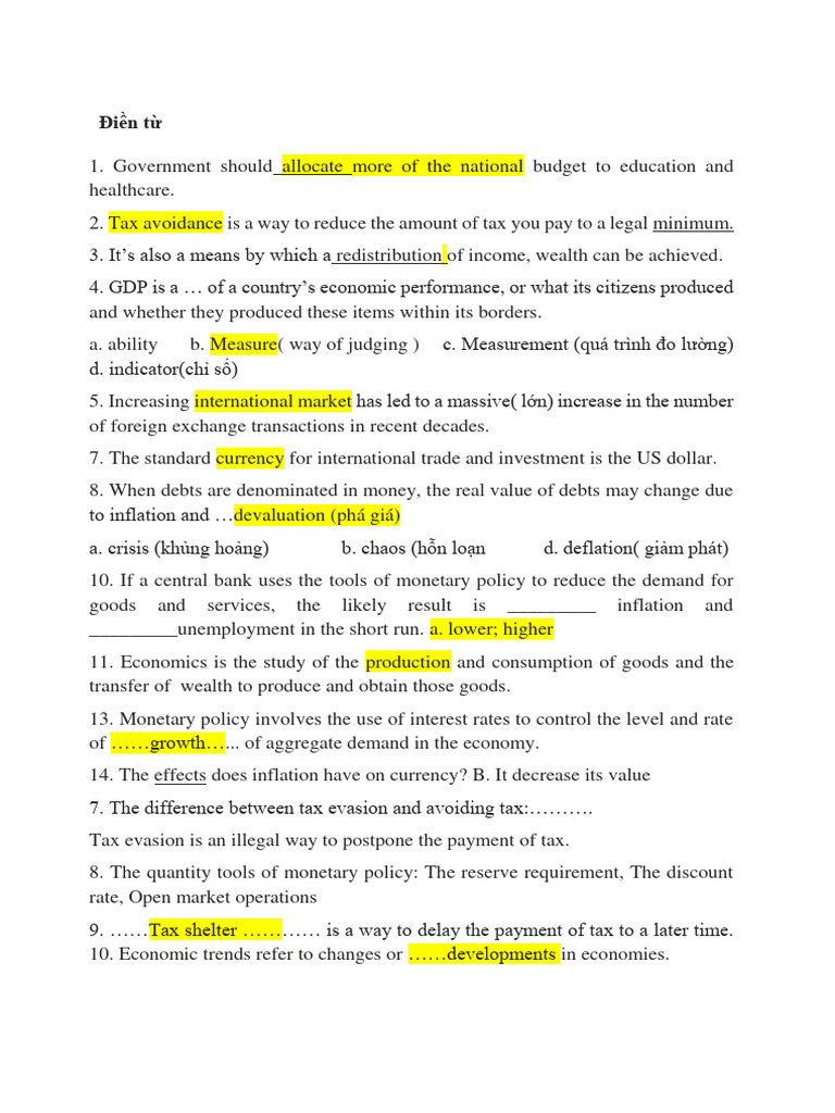 Dạng bài điền từ tacn1 | PDF | Taxes | Inflation