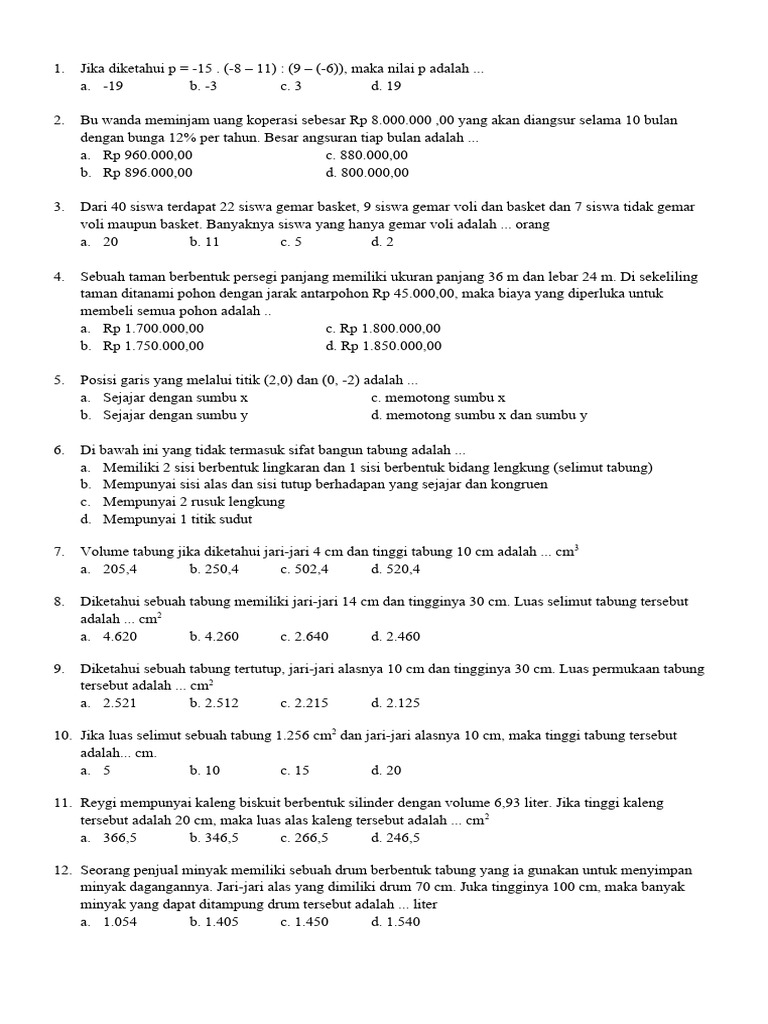 Soal MTK Ix Asesmen Madrasah Semester Genap | PDF
