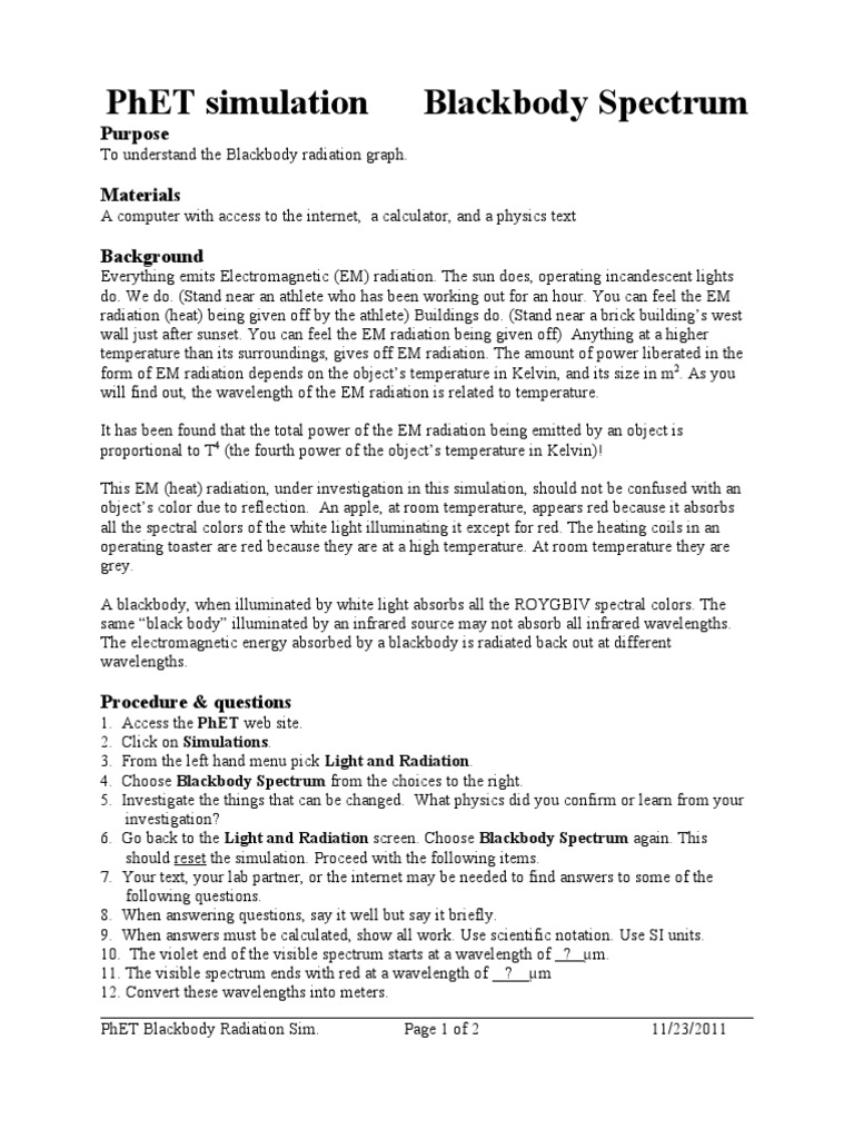 PhET Blackbody Spectrum Simulation Guide | PDF | Electromagnetic ...