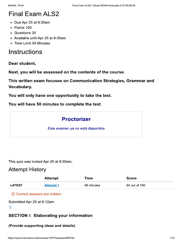 Final Exam ALS2_ Virtual 202404 Avanzado 8 07_00-08_30 | PDF