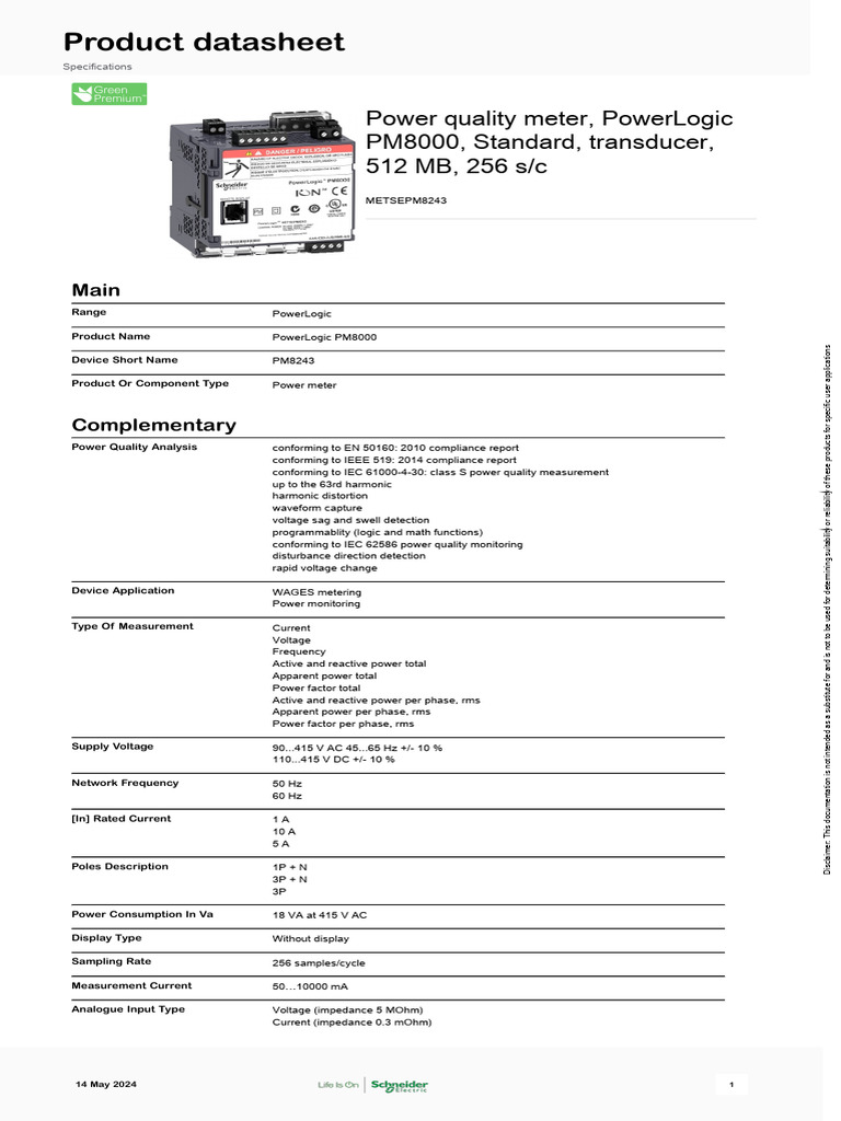 Schneider Electric - PowerLogic-PM8000-series - METSEPM8243 | PDF | Ac ...