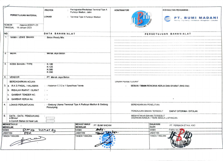 Approval - Ready Mix Beton - Merak Jaya Beton | PDF