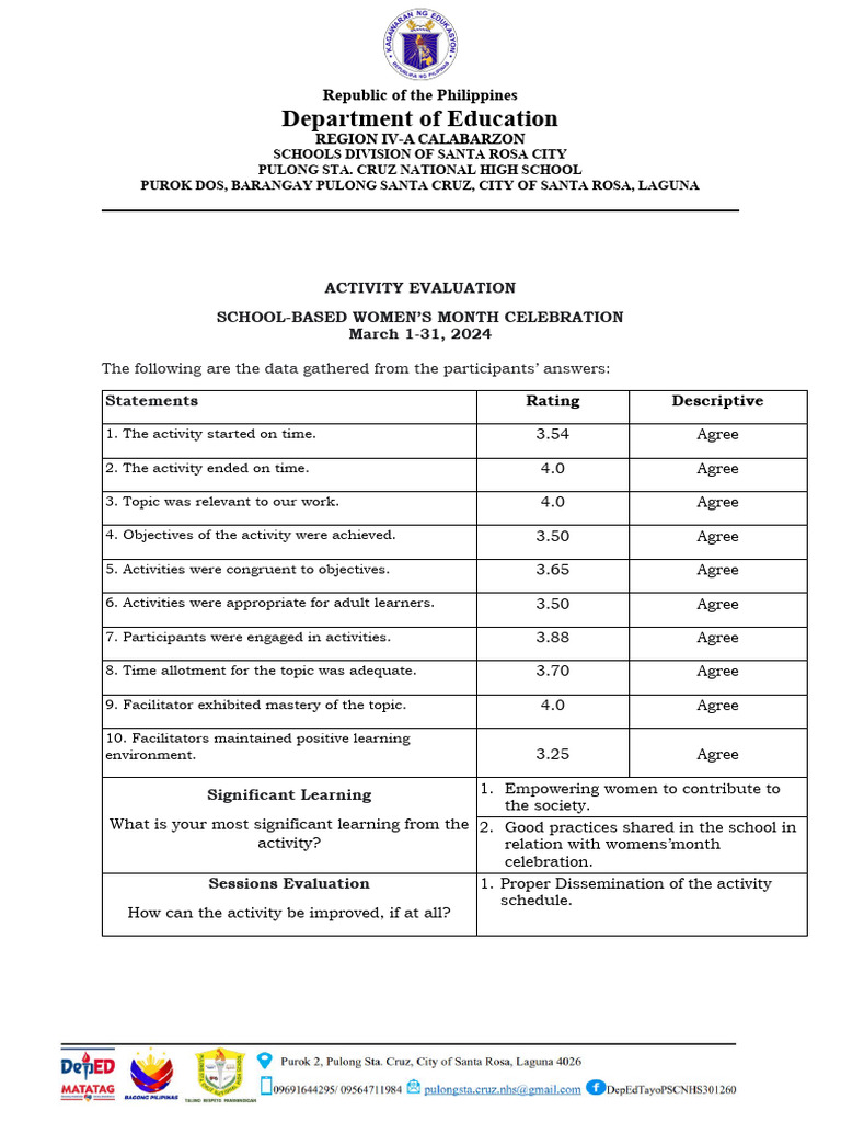 Activity Evaluation - Gad - NWMC - 2023 | PDF | Teachers | Learning