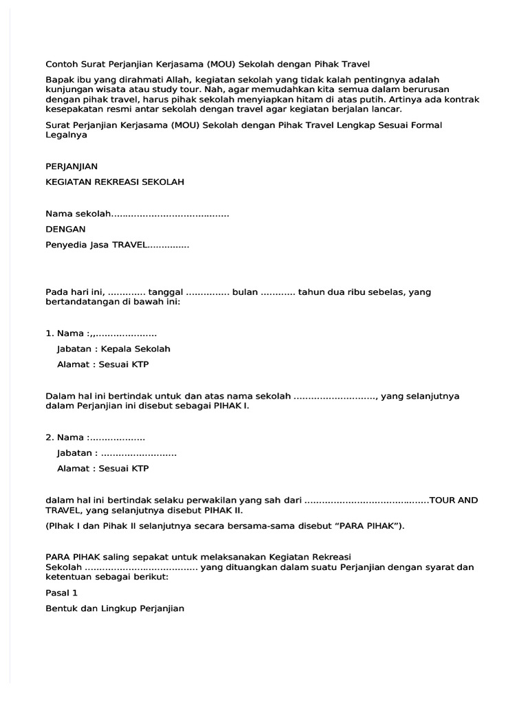 PDF Contoh Mou Kerjasama Dengan Travel - Compress | PDF