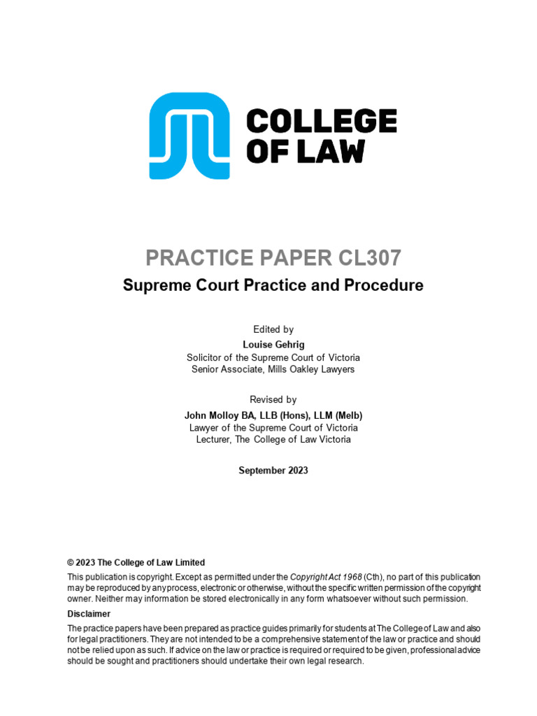 Practice Paper CL307 Supreme Court Practice and Procedure | PDF | Costs ...