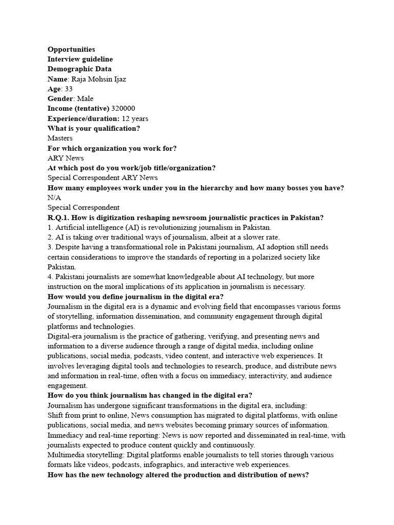 Raja Mohsin - Final Interview | PDF | News | Social Media