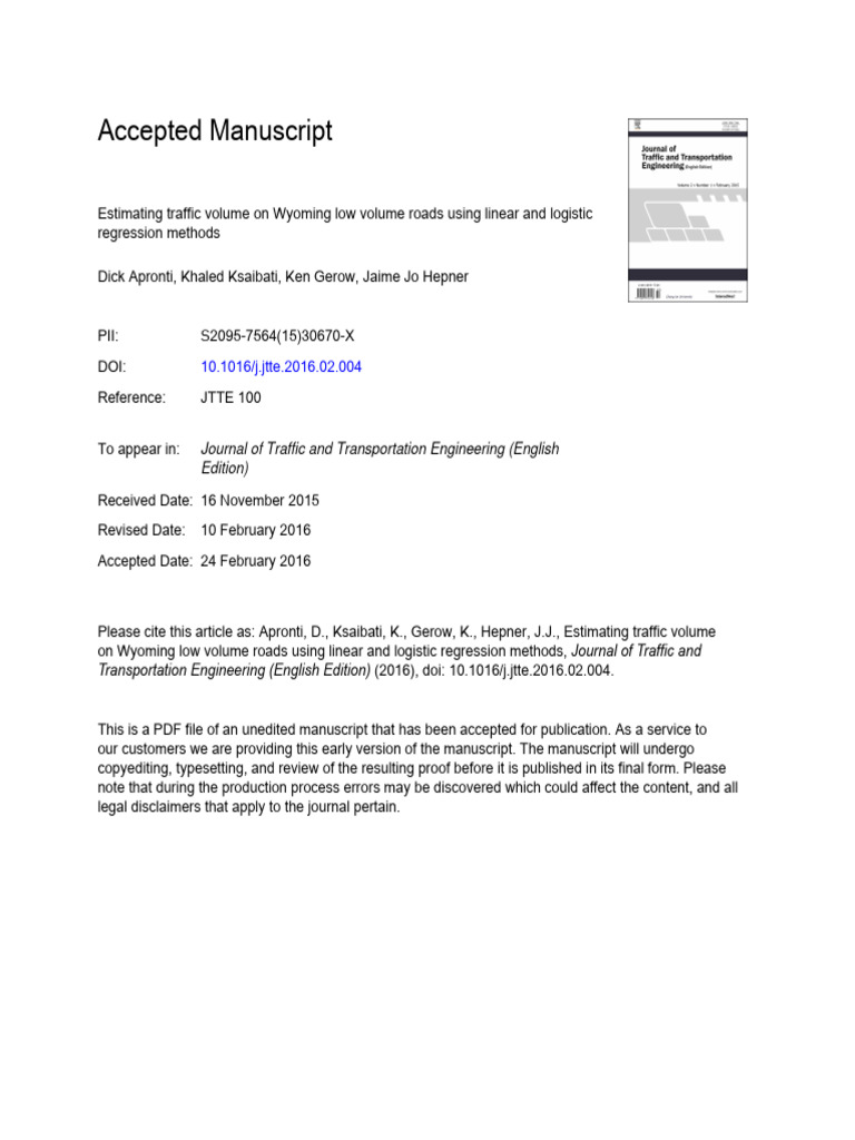 Traffic Volume Estimation for Wyoming Roads | PDF | Multicollinearity ...