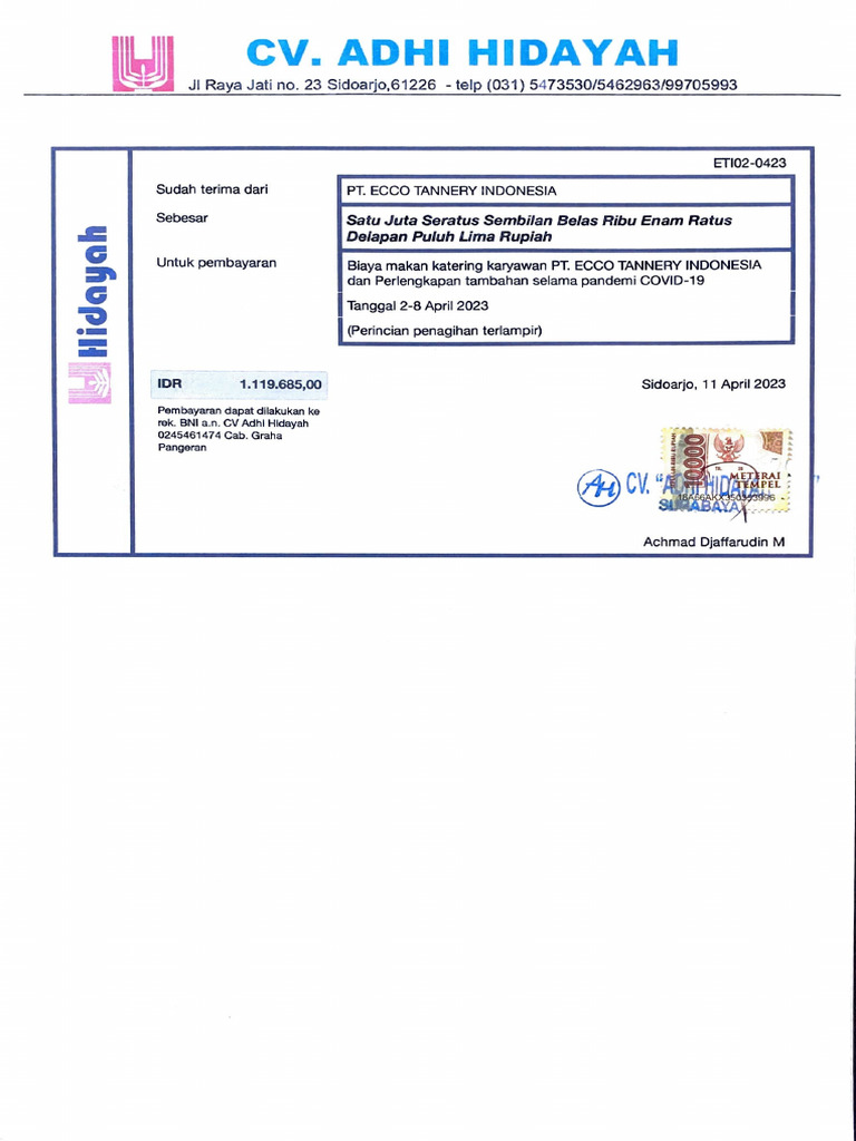 LLWJJ: Cv. Adhi Hidayah | PDF