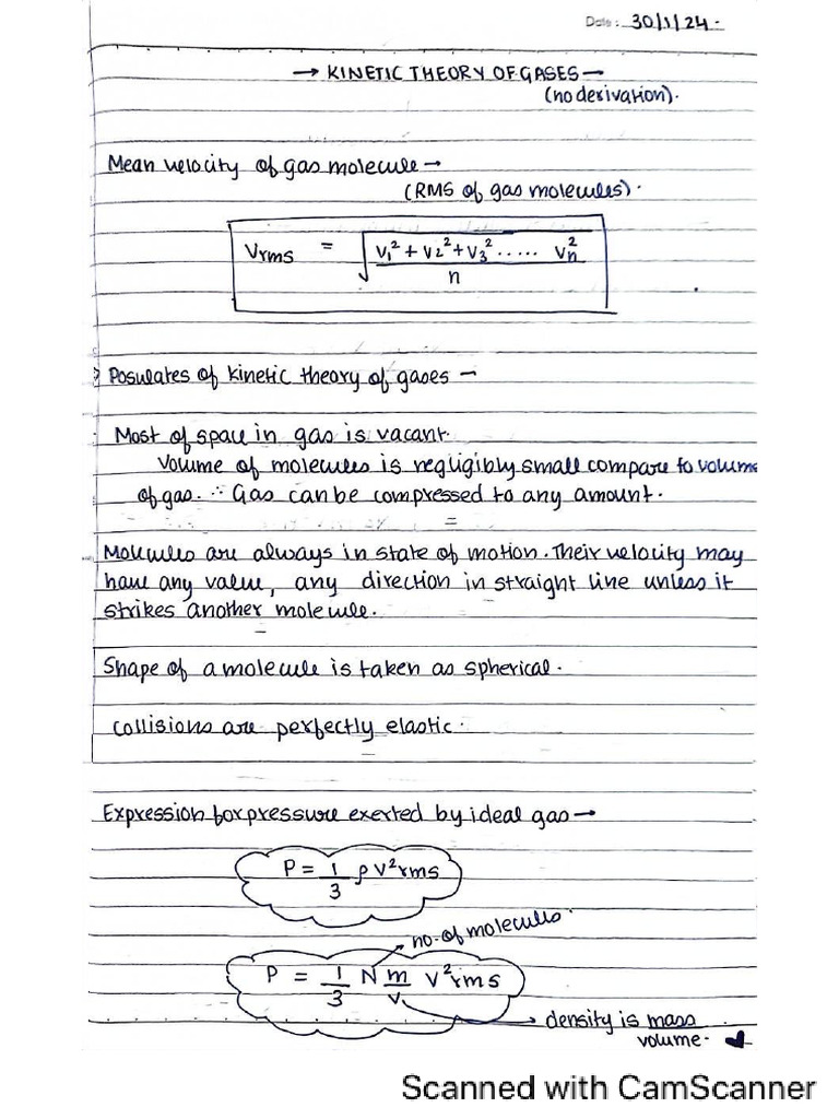 Kinetic Theory of Gases Class 11 Notes | PDF