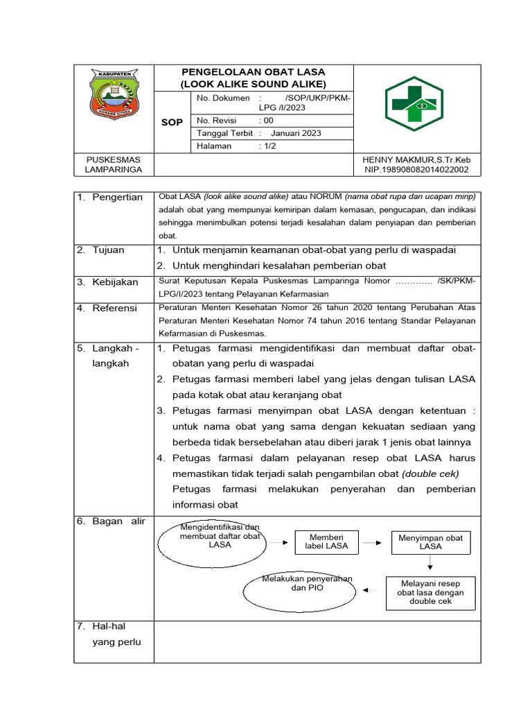 Sop Pengelolaan Obat Lasa Atau Norum | PDF