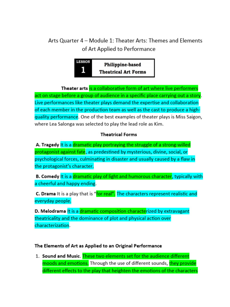 Module Arts Quarter 4 g10 April 16 2024 | PDF | Play (Theatre) | Theatre