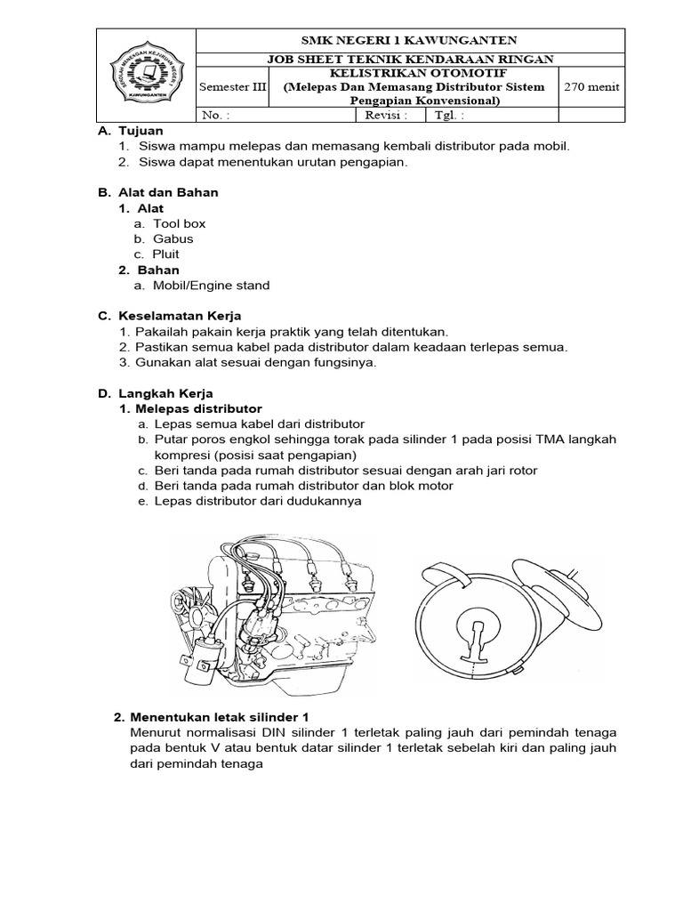 Job Sheet Melepas Dan Memasng Distributor PD Mobil | PDF