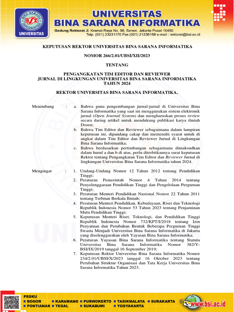 Pengangkatan Tim Jurnal UBSI 2024 | PDF