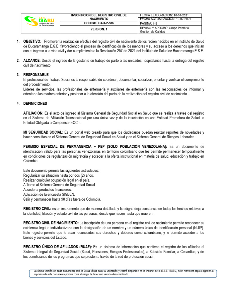 Gau P 006 Inscripcion Registro Civil | PDF