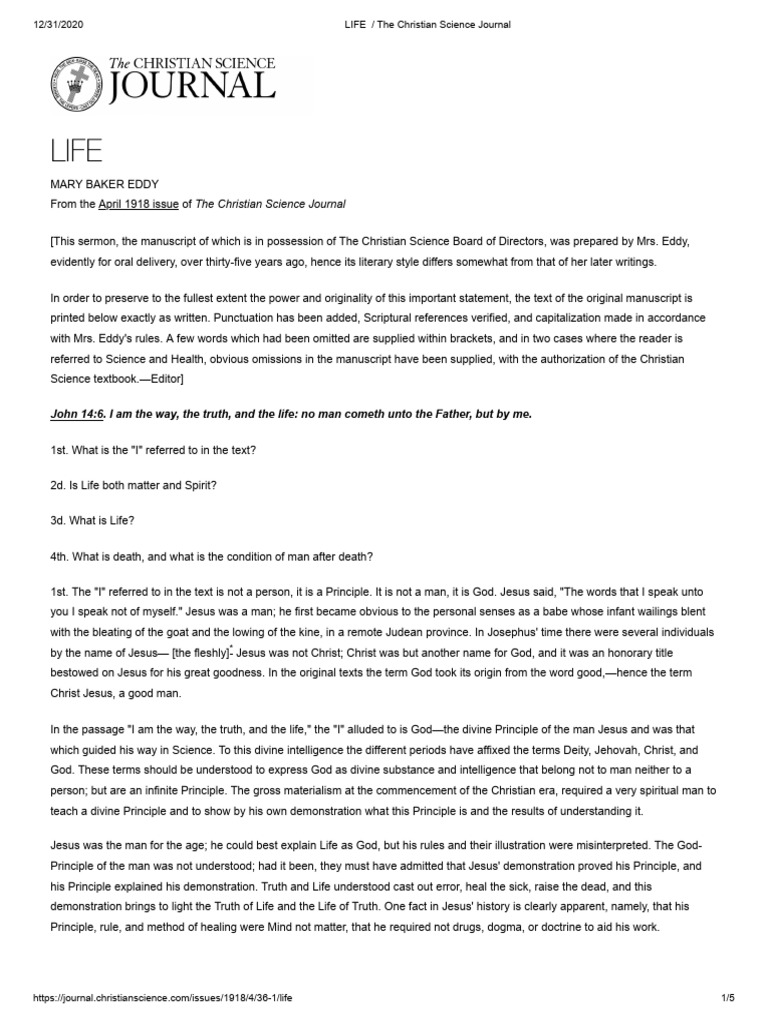 Understanding Life in Christian Science | PDF | God | Jesus