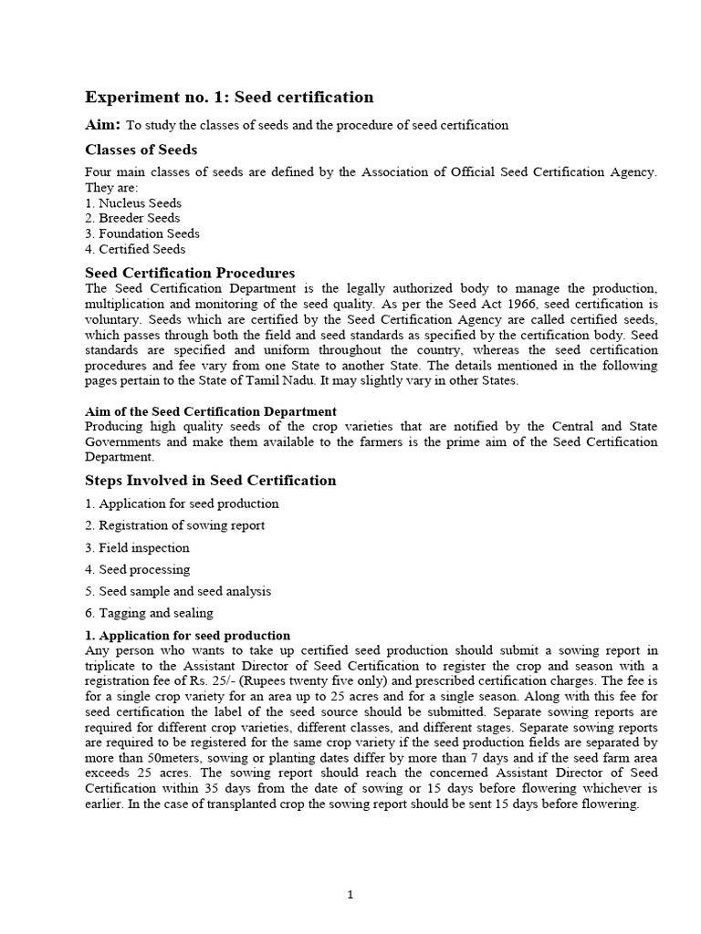 General Procedure of Seed Certification | PDF | Sowing | Certification