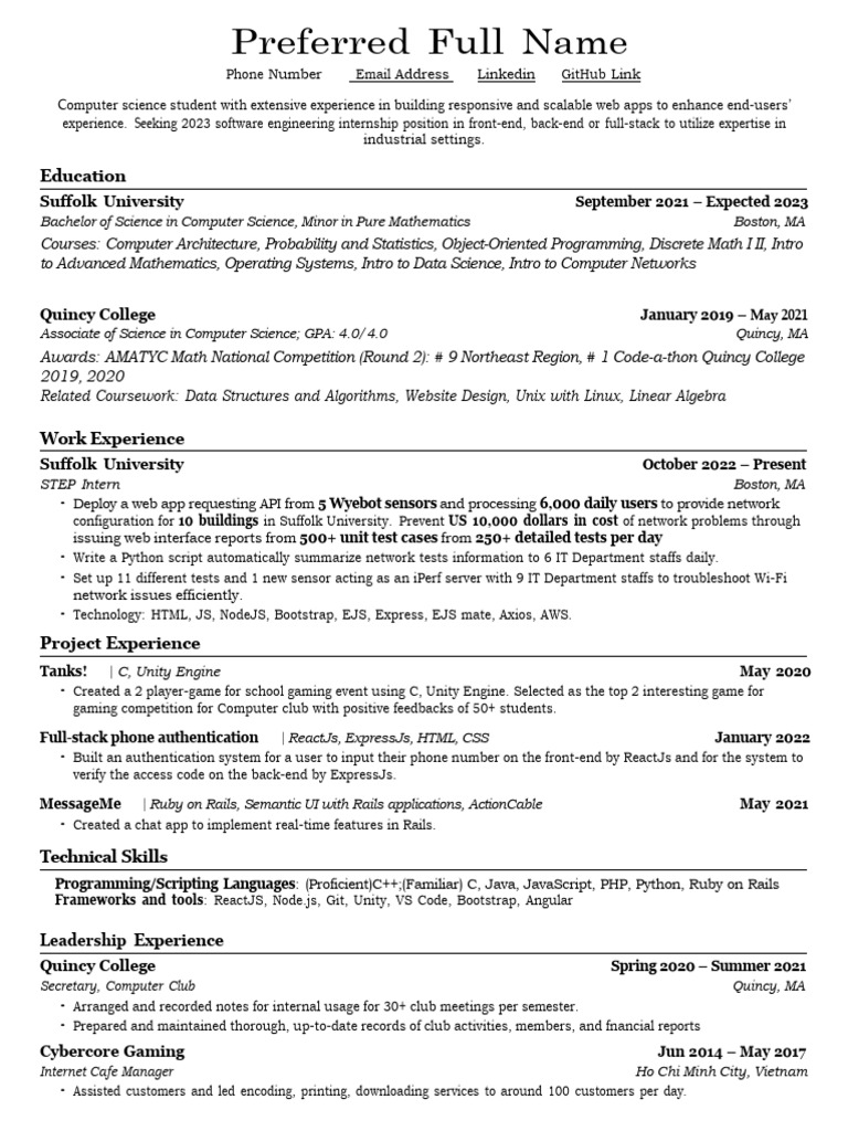 BS in Computer Science Resume | PDF | Ruby On Rails | Web Application