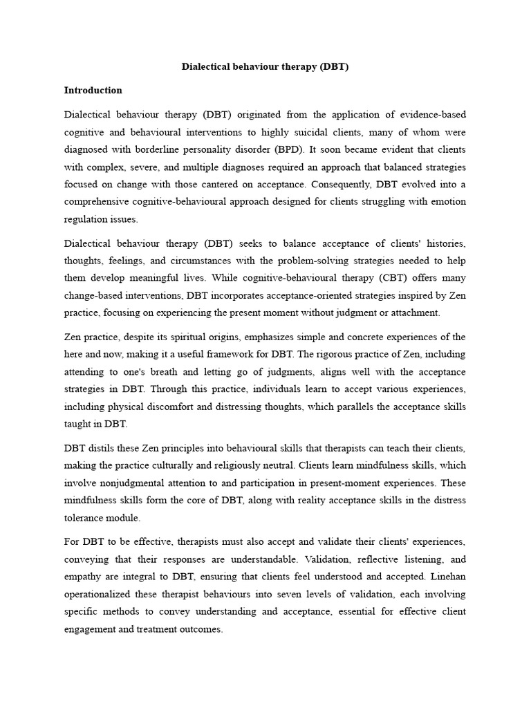 DBT and Treatment For BPD | PDF | Dialectical Behavior Therapy | Psychotherapy