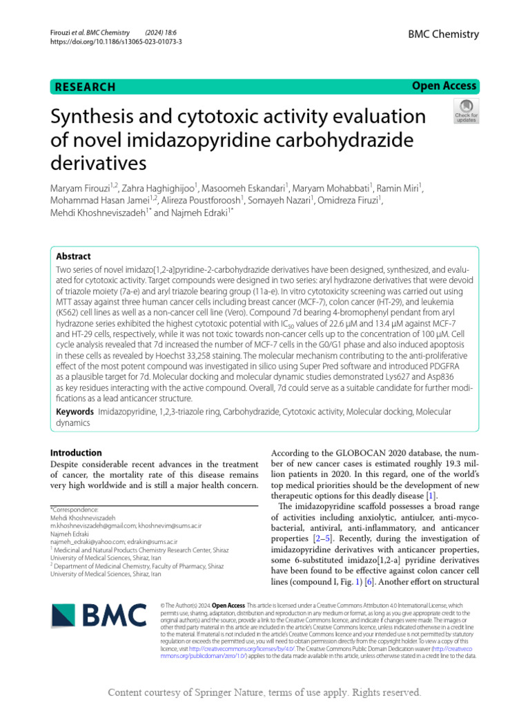 Synthesis and Cytotoxic Activity Evaluation of Nov | PDF | Docking (Molecular) | Hydrogen Bond