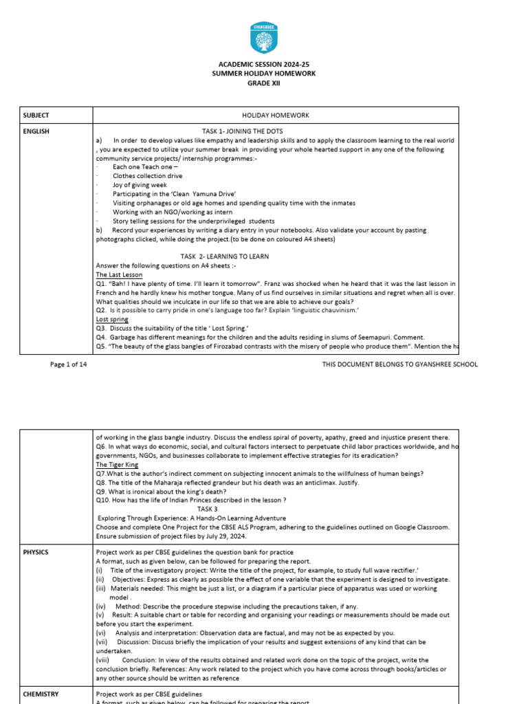 Hhw Grade 12 Session 2024 25 Pdf Archaeology Experiment 
