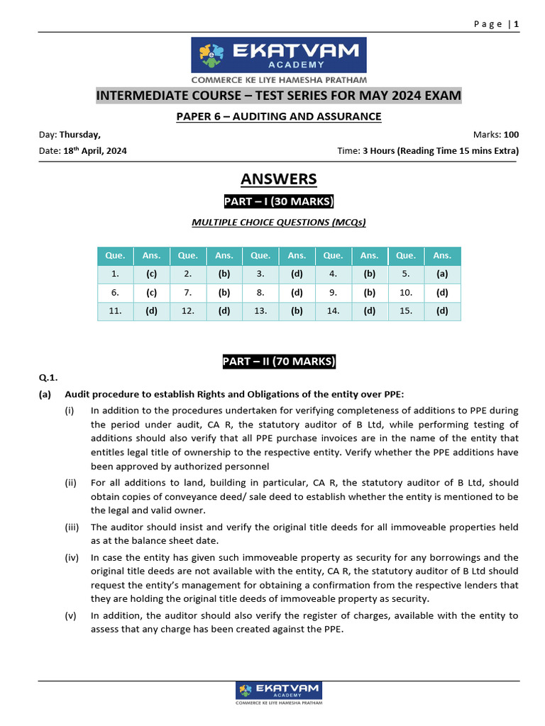 P5 - Auditing - May 2024 - Ans | PDF | Going Concern | Audit