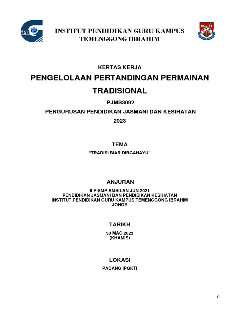 Kertas Kerja Pengelolaan Permainan Tradisional PJMS3092 | PDF