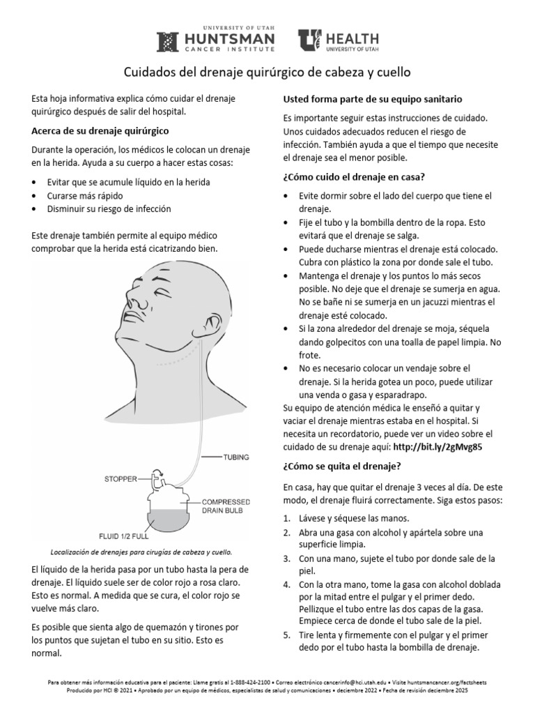 Head Neck Surgical Drain Care Spanish | PDF | Drenaje | Medicina CLINICA