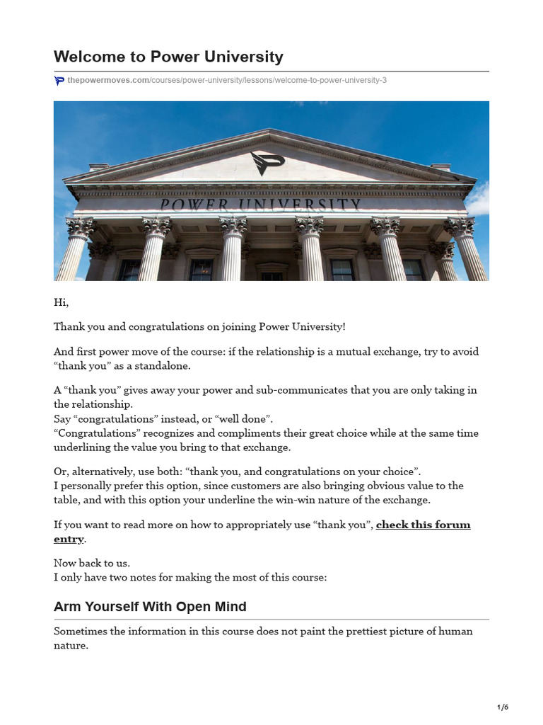 Welcome To Power University | PDF | Consciousness | Behavior