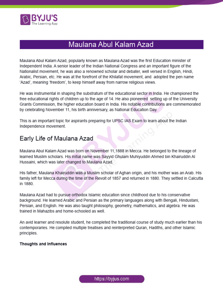 Maulana-Abul-Kalam-Azad-.docx (1) | PDF | Mahatma Gandhi | Resistance ...