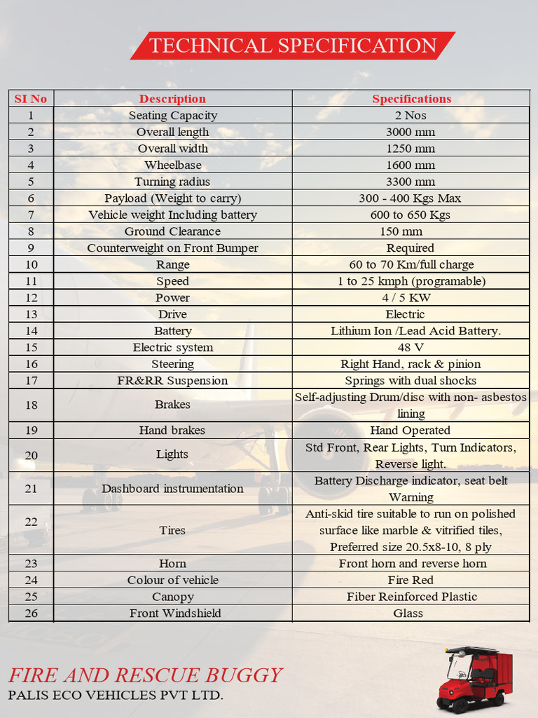 Fire Rescue Buggy Technical Specs | PDF | Transport | Automotive Industry