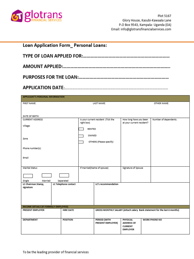 Loan Application Form Pdf Loans Debt