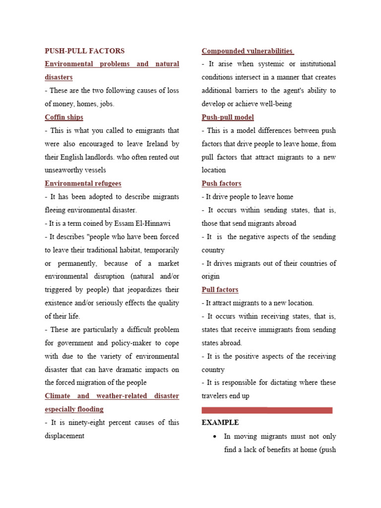 PUSH-PULL FACTORS | PDF | Human Migration | Immigration