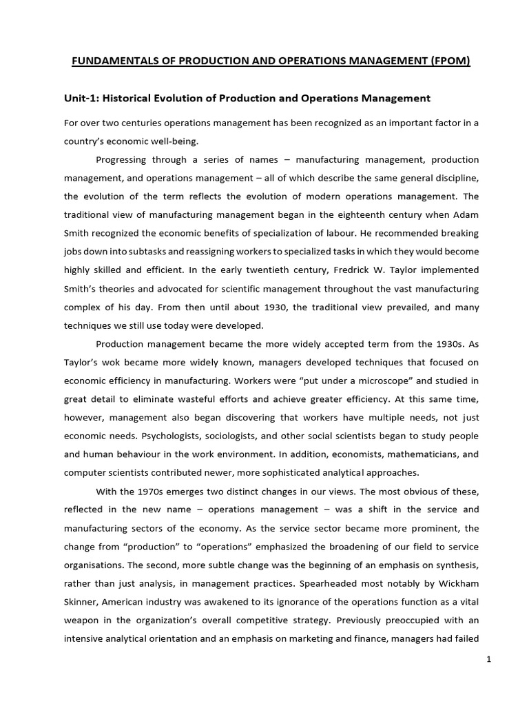 Unit-1 Intro To POM | PDF | Operations Management | System