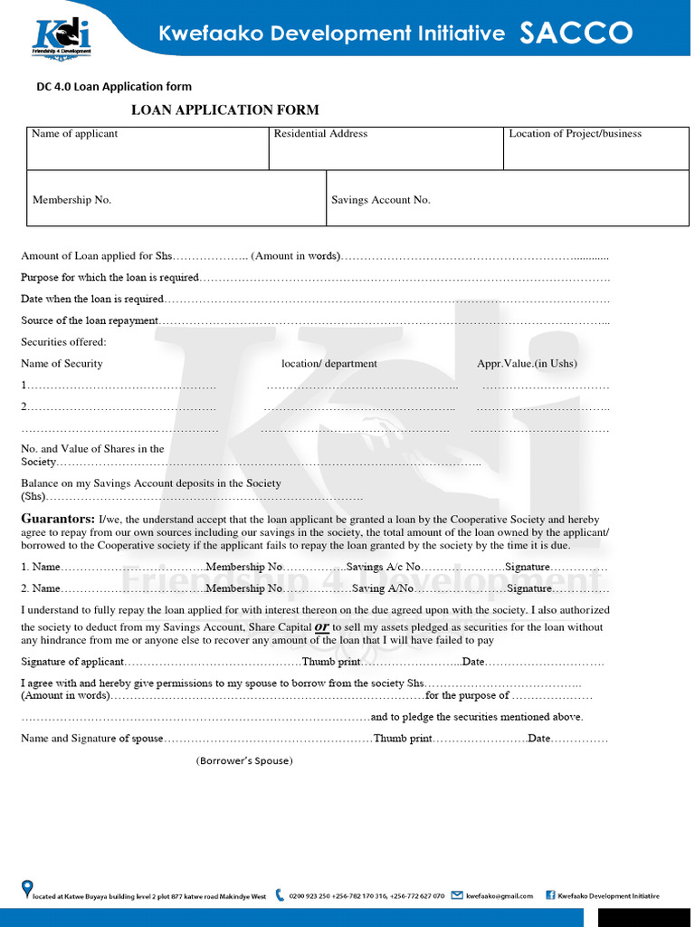 Kwefaako Development Initiative Kdi Sacco Loan Applications Form | PDF ...