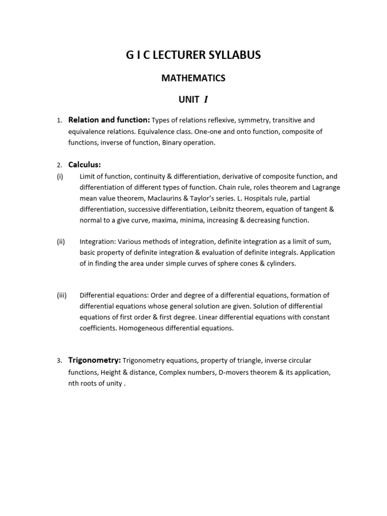 G I C Lecturer Syllabus | PDF | Linear Map | Matrix (Mathematics)