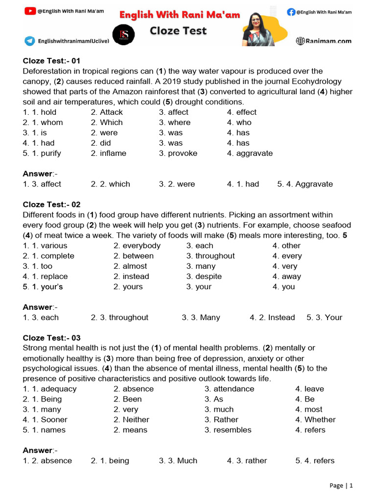 Cloze Test | PDF | Water | Rainforest